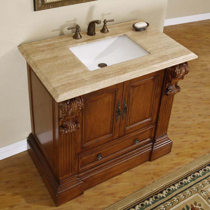 38.75" Bravia - Travertine Top Bathroom Sink Vanity Soft Close Hardware ...
