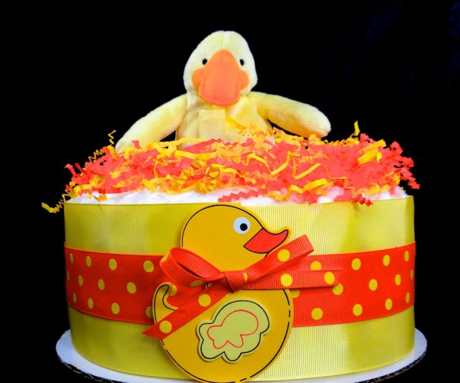 1 Tier Ducky Duck Diaper Cake Baby Shower Centerpiece Gift Neutral ...