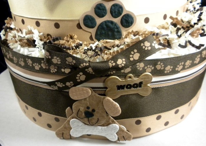 3 tier Puppy Dog Diaper Cake Baby Shower Luxe Centerpiece Gift Boy Mary ...