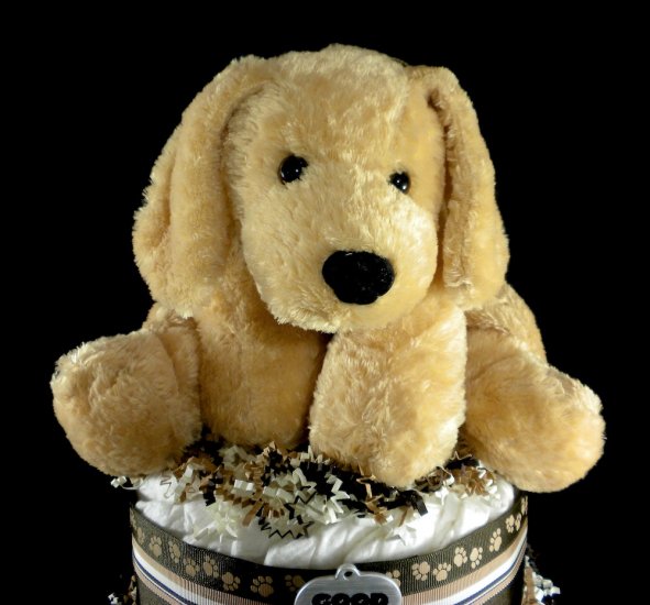 3 tier Puppy Dog Diaper Cake Baby Shower Luxe Centerpiece Gift Boy Mary ...