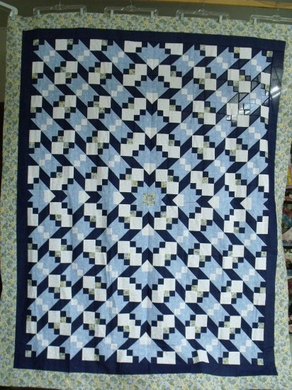 Fractured Crystal Blue Quilt Top - 78½X97