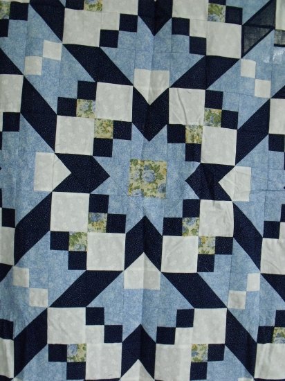 Fractured Crystal Blue Quilt Top - 78½X97