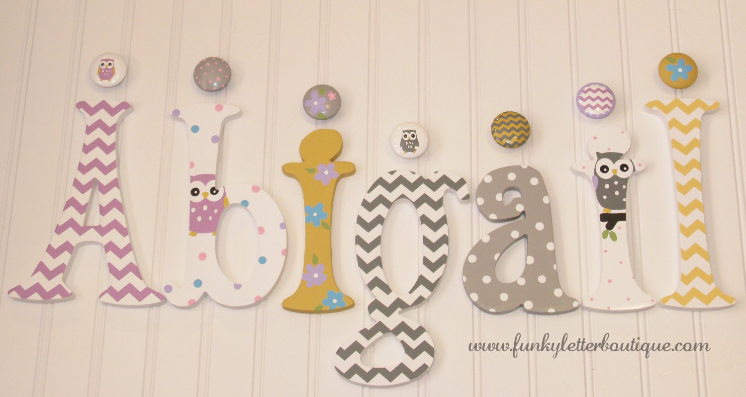 Custom Painted Nursery Letters Chevron and Owls