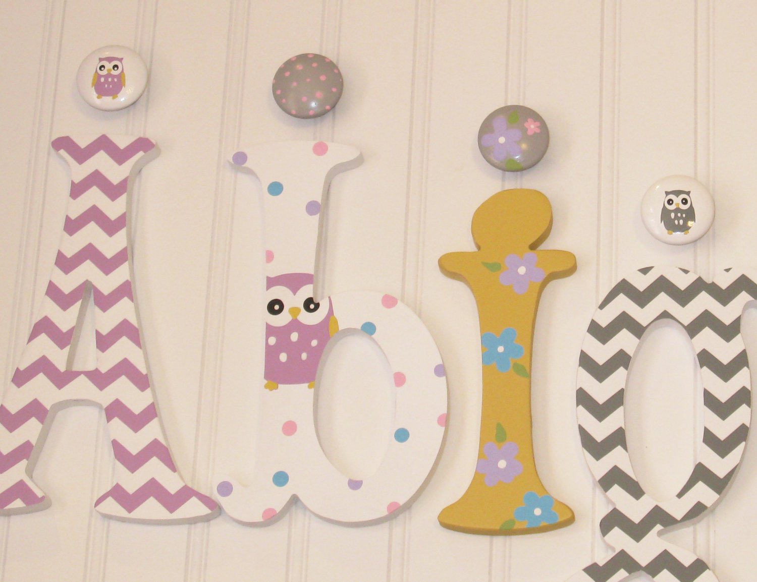 Custom Painted Nursery Letters Chevron and Owls