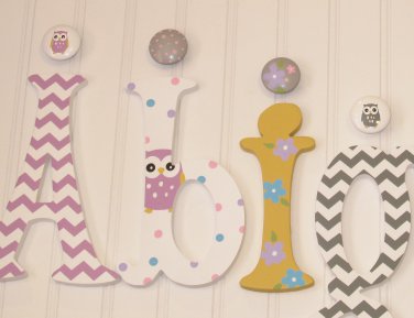 Custom Painted Nursery Letters Chevron and Owls