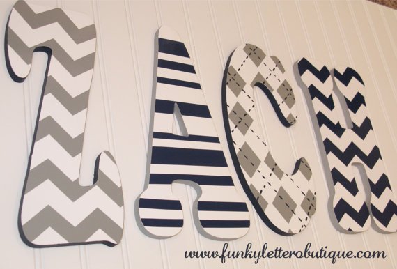 Chevron Zig Zag Print Painted Nursery Wall Letters