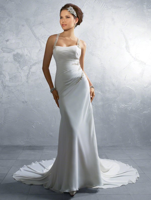 Side Appliqued Halter Sim Style Chiffon Wedding Dress AA0060