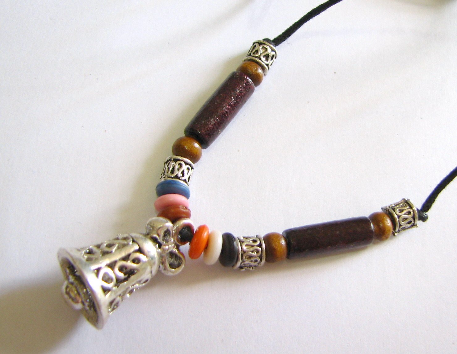 *FREE SHIPPING*NA970 BELL PENDANT STRING TRIBAL NECKLACE 45-78cm