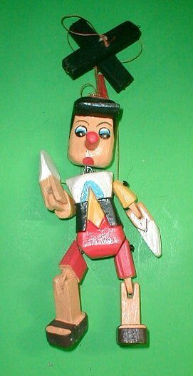 Pinocchio Marionette Puppet Hand Carved Wood small 8" Disney Pinochio