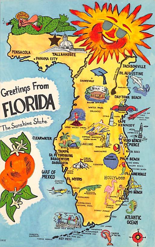 Florida The Sunshine State - Map Postcard (A390)