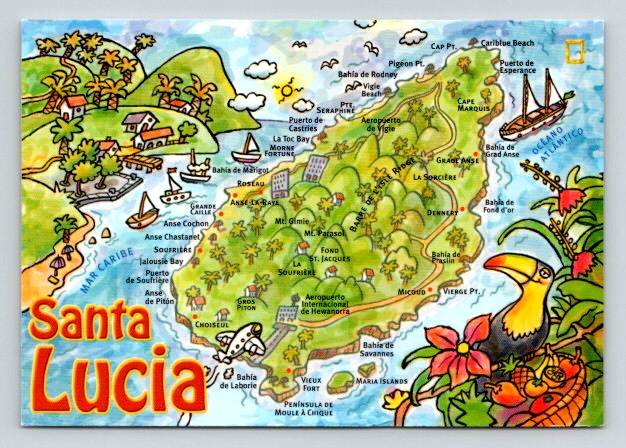 Santa Lucia Island Map Caribbean - Continental Postcard (BoxPR-13)