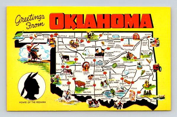 Oklahoma The Sooner State Map Postcard (P-145)