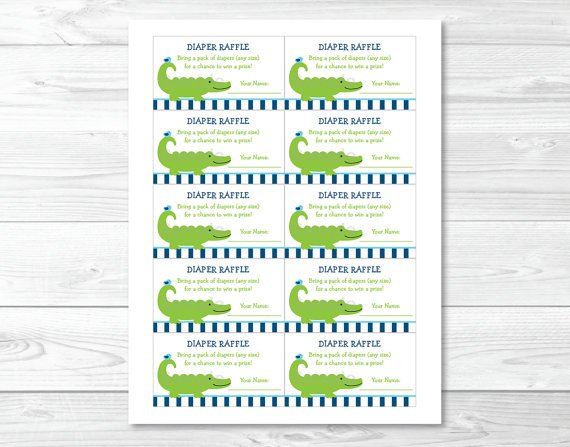 Preppy Alligator Printable Baby Shower Diaper Raffle Tickets #A157