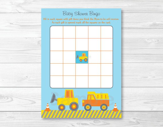 Construction Trucks Printable Baby Shower Bingo Cards #A117