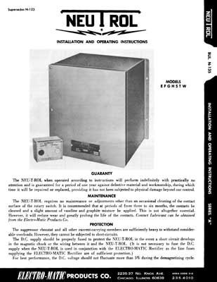 Electro-Matic Neutrol Magnetic Chuck Control Manual