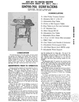 Walker-Turner SM700-SM705 Surfacer Instruction Sheet