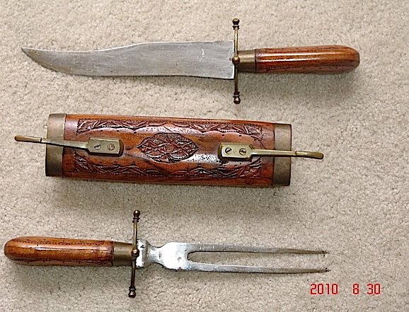 Vintage Made in India carving knife and fork with Wood Case