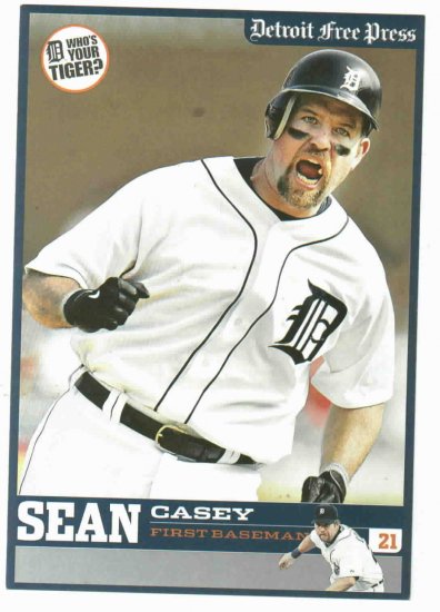 2006 Detroit Free Press Sean Casey Baseball Card Tigers Oddball