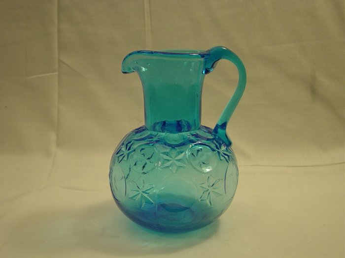 Clevenger Brothers Glass Works Blue Star and Moon Pitcher