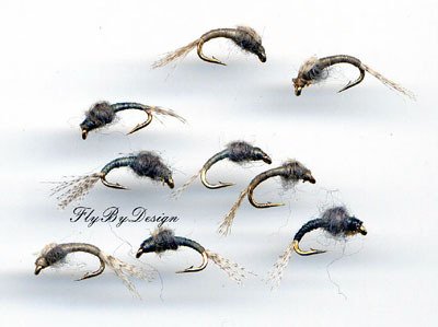 WD40 Gray Nymph - Twelve Hook Size 18 Fly Fishing Flies