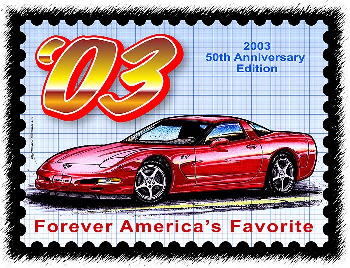 2003 50th Anniversary Edition Corvette Postage Stamp Art Print