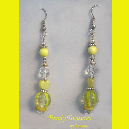 Yellow Art Glass Globes & Crystals Earrings, Original Design, Ramona ...