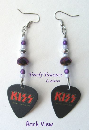 KISS Guitar Pick Earrings, Paul Stanley, Artisan Crafted, Ramona Beasley
