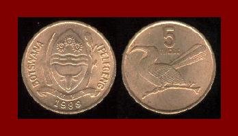 BOTSWANA 1989 5 THEBE COIN KM#4 BRONZE 20mm Africa