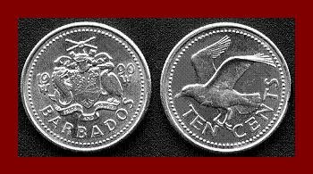 BARBADOS 1990 10 CENTS COIN KM#12 Caribbean Bonaparte Tern Bird ...