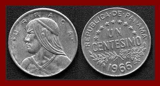 PANAMA 1966 1 CENTESIMO BRONZE URRACA COIN KM#22 Central America
