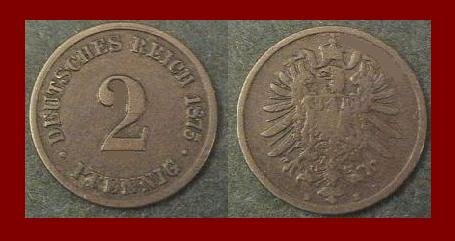 Empire GERMANY 1875(A) 2 PFENNIG COPPER COIN KM#2 Kaiser Friedrich ...