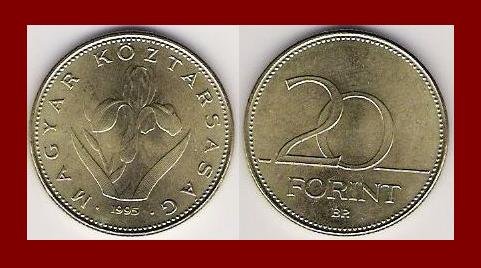 HUNGARY 1995 20 FORINT COIN KM#696 Europe - Iris Flower