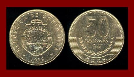 COSTA RICA 1999 50 COLONES BRASS COIN KM#231 Central America