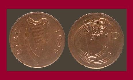 IRELAND 1995 1 PENNY COIN KM#20a Europe - Irish Harp