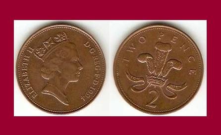 England Great Britain UK 1994 2 Pence Coin KM#936a