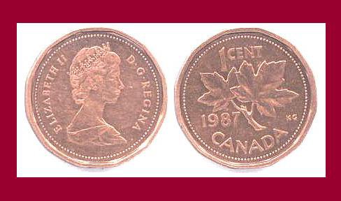 CANADA 1987 1 CENT COPPER COIN KM#132 North America - XF