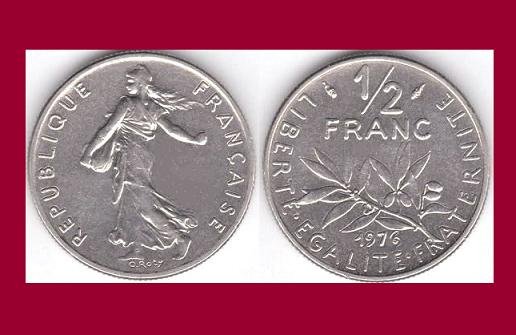 FRANCE 1976 1/2 HALF FRANC COIN KM#931.1 Europe - BU, BEAUTIFUL!