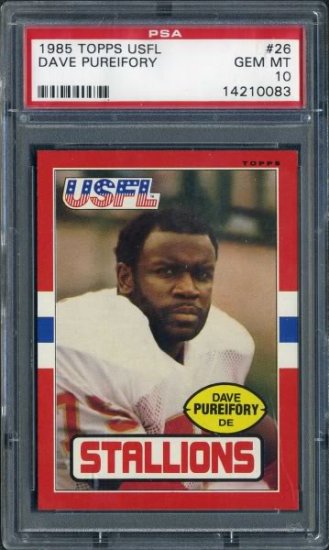 1985 Topps USFL 26 Dave Pureifory Card PSA 10 Stallions