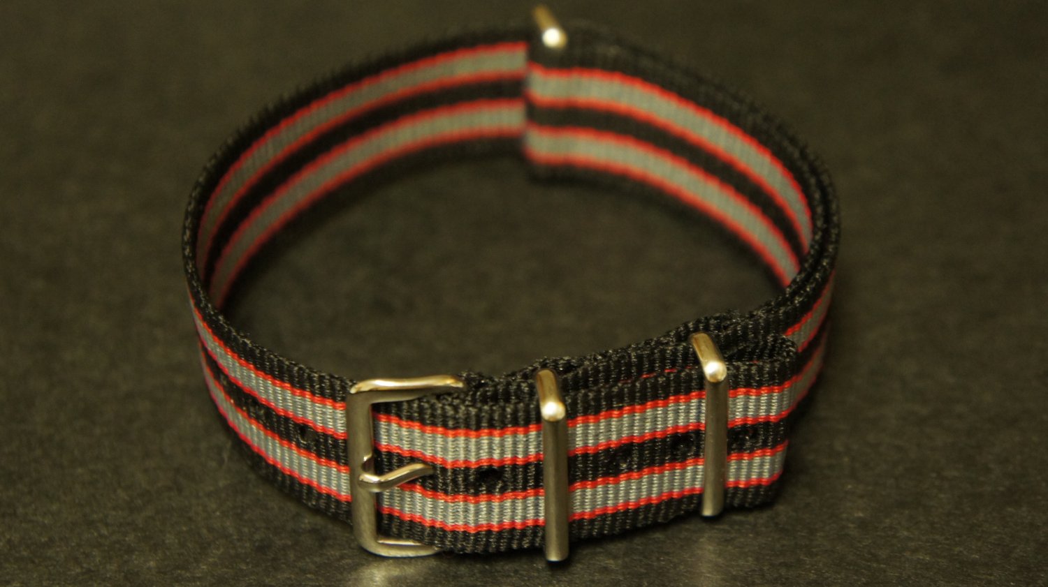 Black Gray and Red Stripe 24mm James Bond Nato Nylon Watch Strap