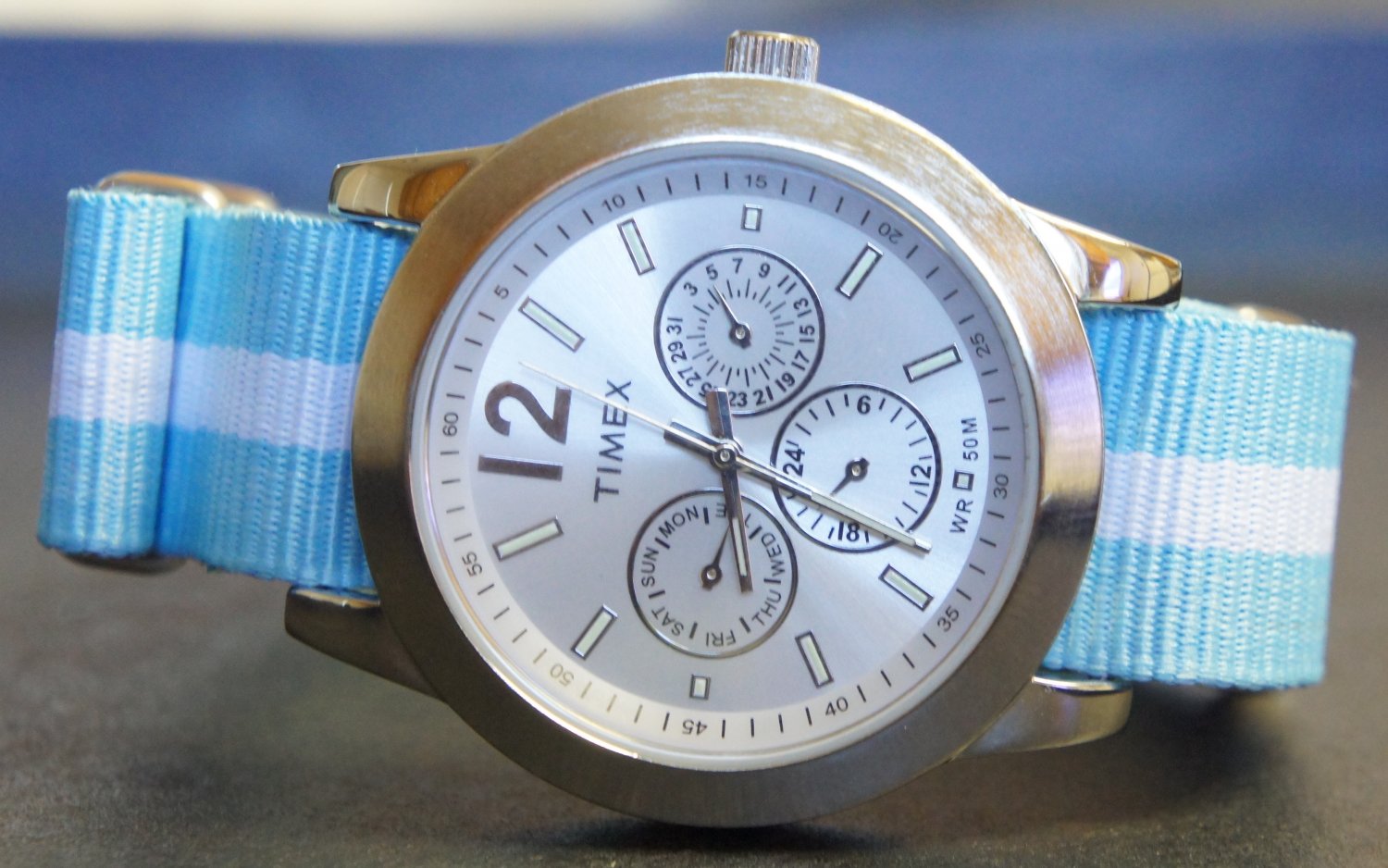 Light Blue and White Stripe 20mm Nato Nylon Watch Strap