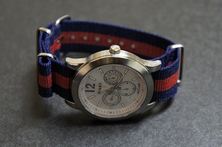 Blue and Red Stripe 20mm James Bond Nato Nylon Watch Strap