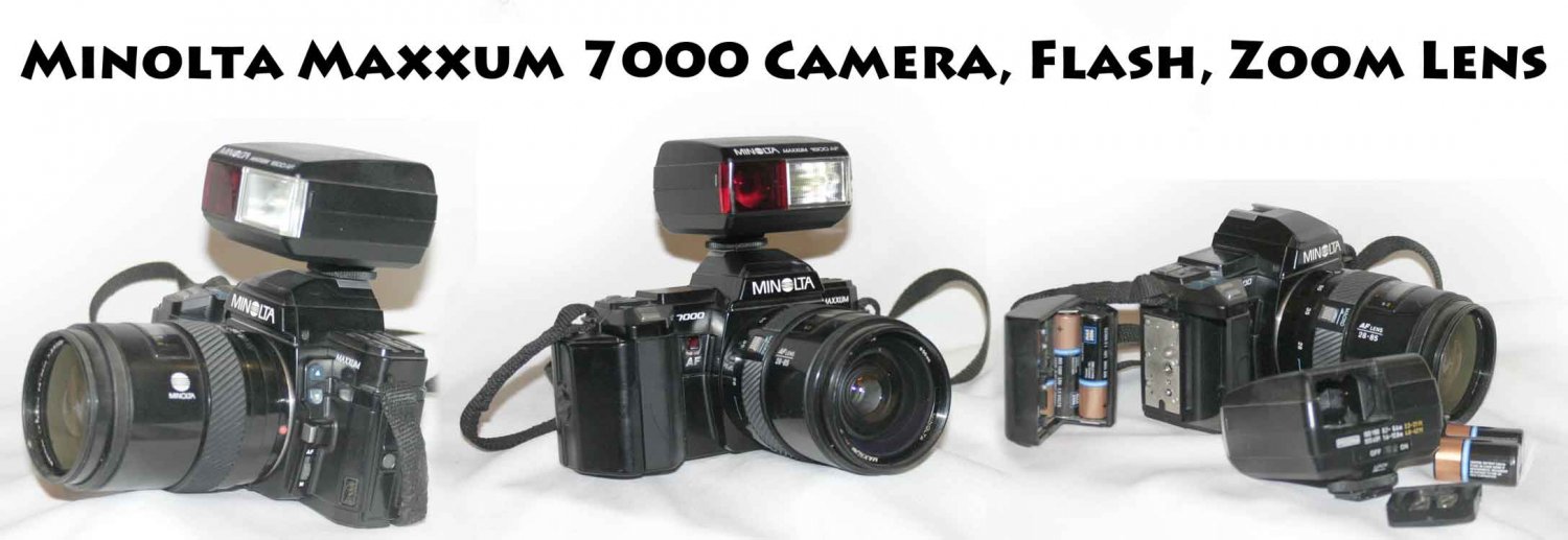 Minolta Maxxum 7000 Auto Focus Camera, Flash, Zoom Lens