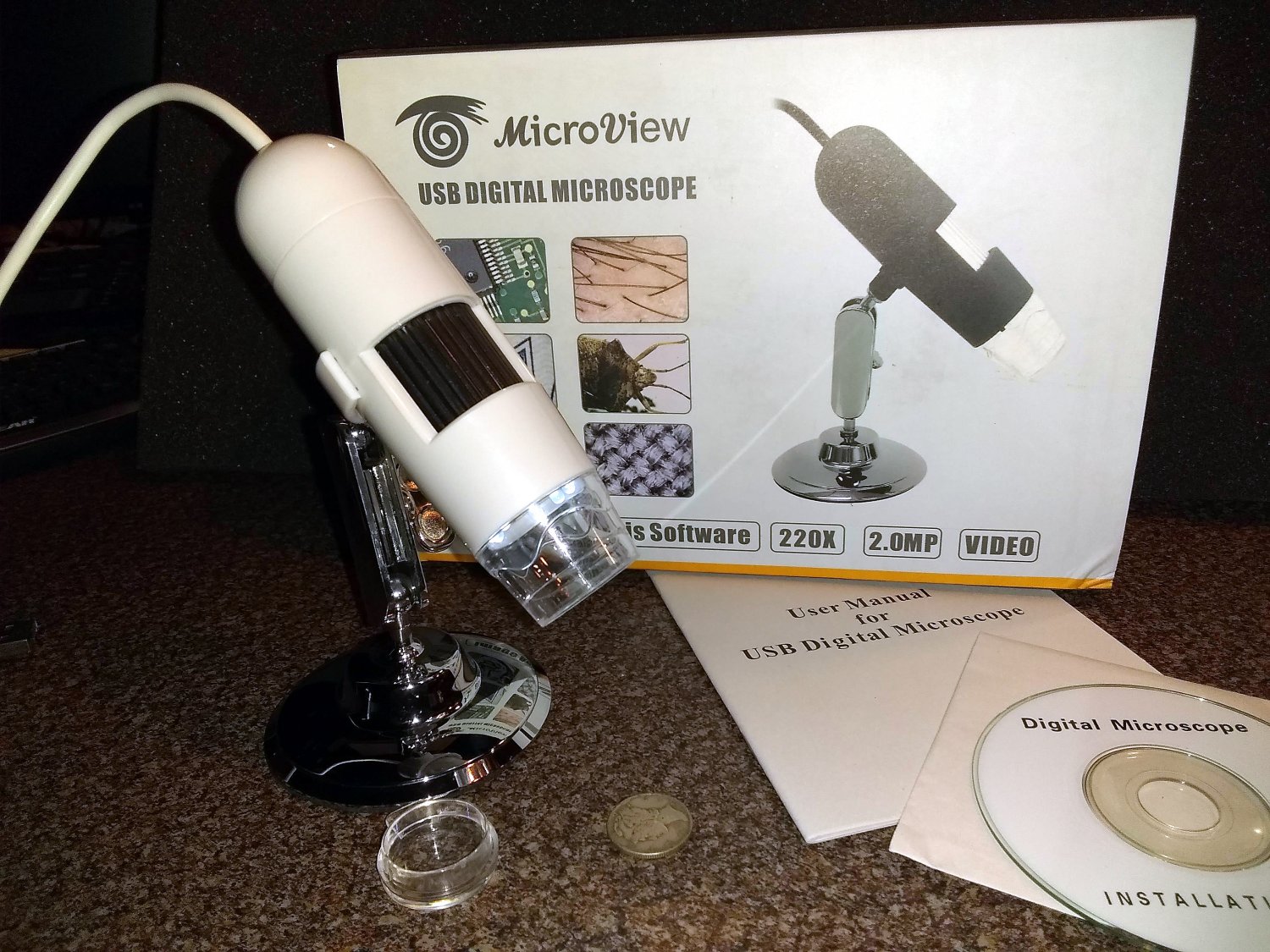 220x Magnification Digital USB Microscope RoHS new in box Still capture