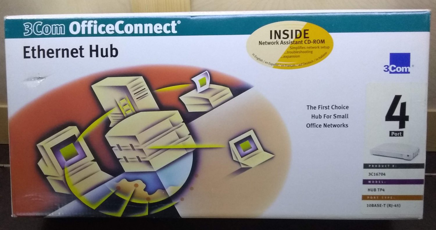 3com 3c16704 office contact 4 port ethernet hub new in box