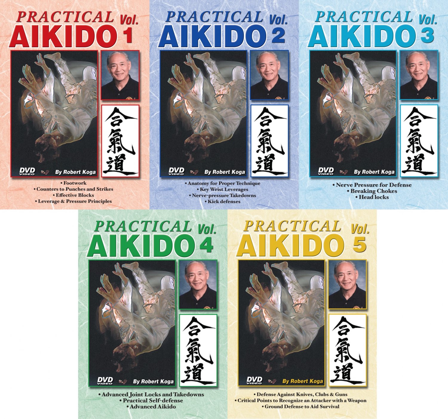 VD5550P 5 DVD SET Practical Aikido real-life Street Self Defense Robert Koga