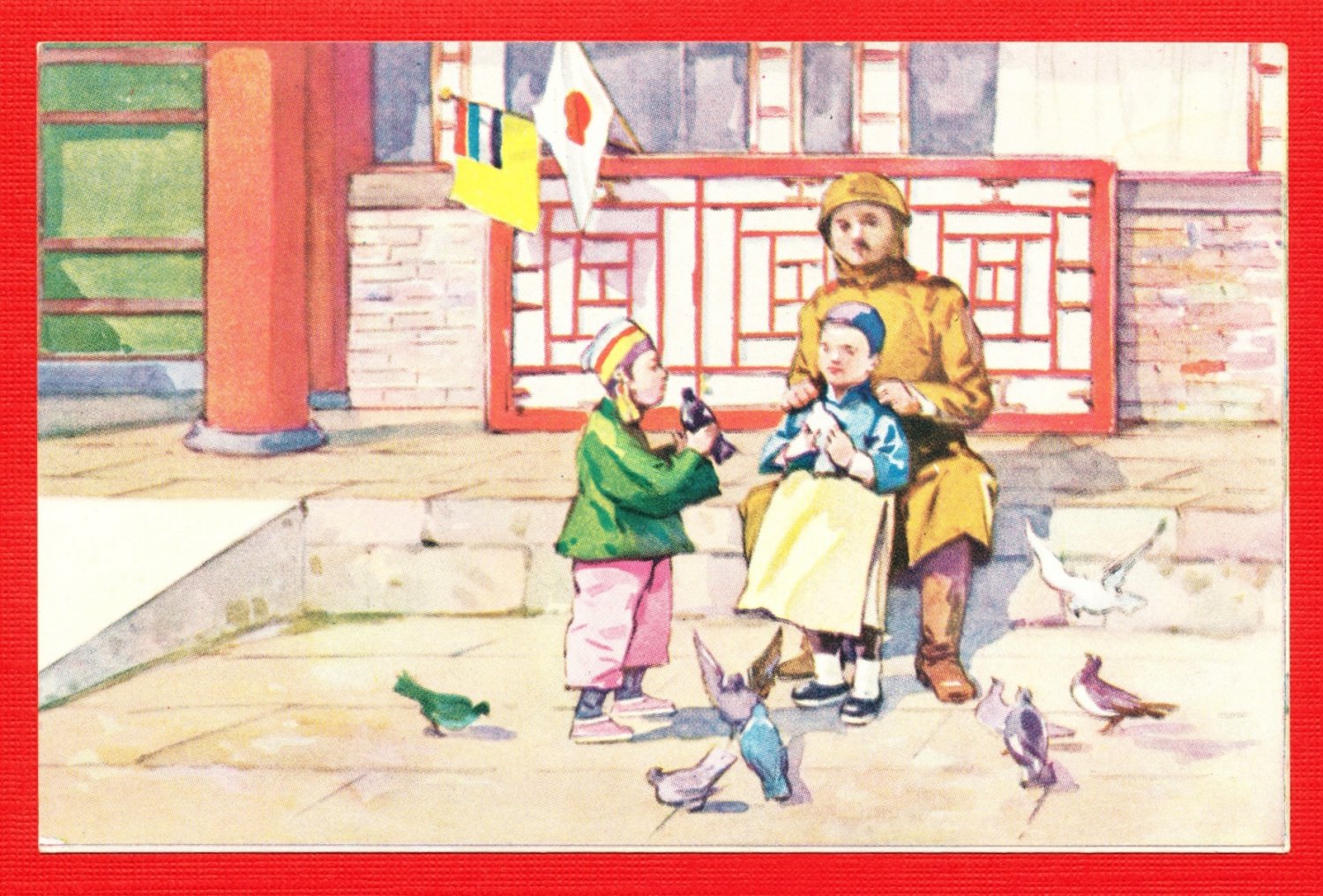 Antique JAPAN Japanese Army Propaganda Art Postcard Manchukuo Children ...