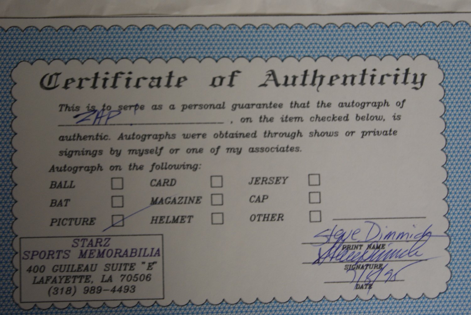 Zap / Raye Hollitt autographed photograph / Gladiator photographs