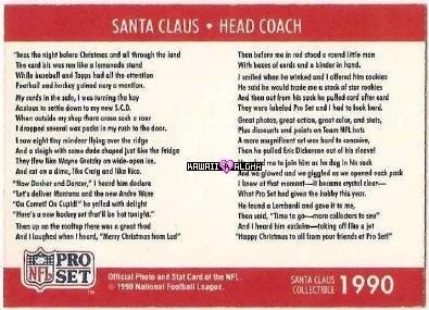 Football Trading Card Santa Claus Coach NFL Pro Set 1990