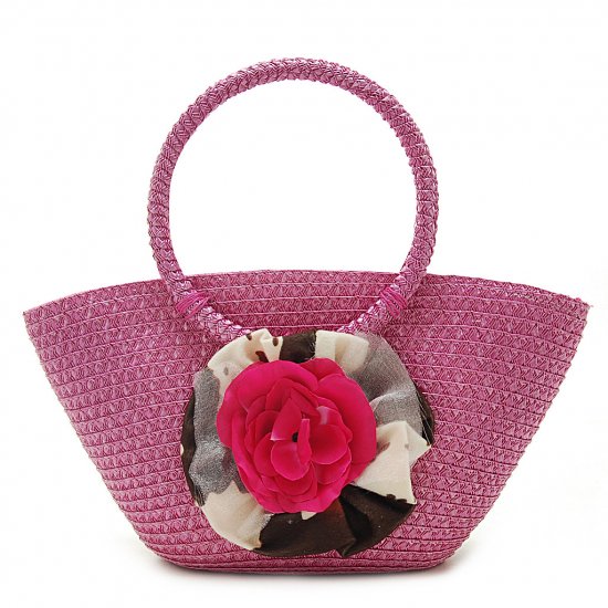 Summer Flower Pink STRAW SHOULDERBAG TOTE HANDBAG
