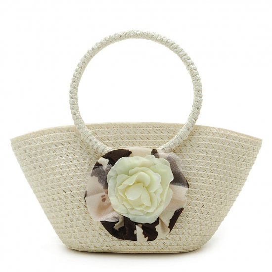 Summer Flower White STRAW SHOULDERBAG TOTE HANDBAG
